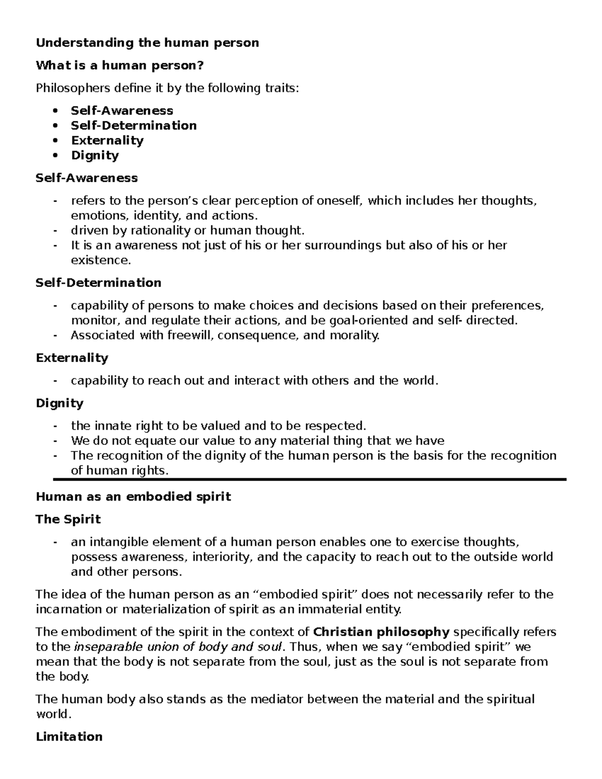 Human as an embodied spirit - Understanding the human person What is a ...