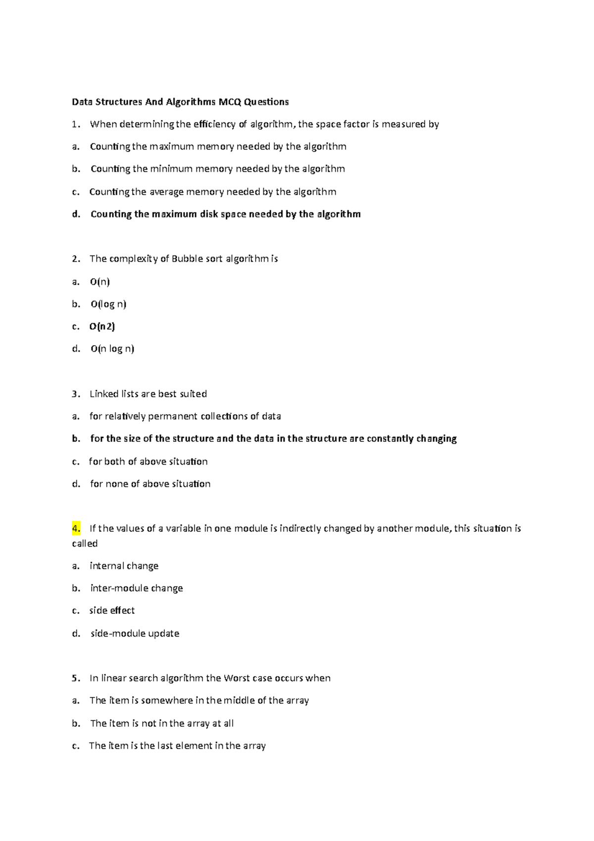 Fds quiz questions u3 - MCQ - Data Structures And Algorithms MCQ ...