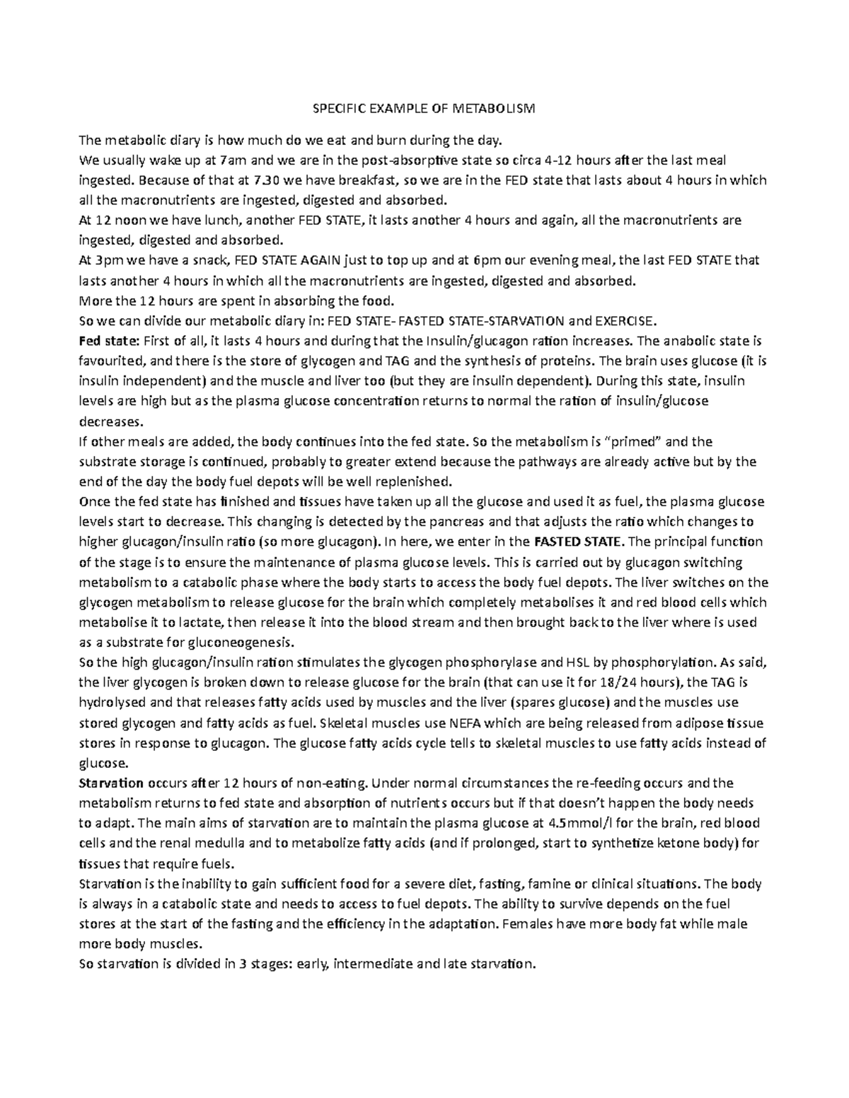 Specific Example OF Metabolism - SPECIFIC EXAMPLE OF METABOLISM The ...