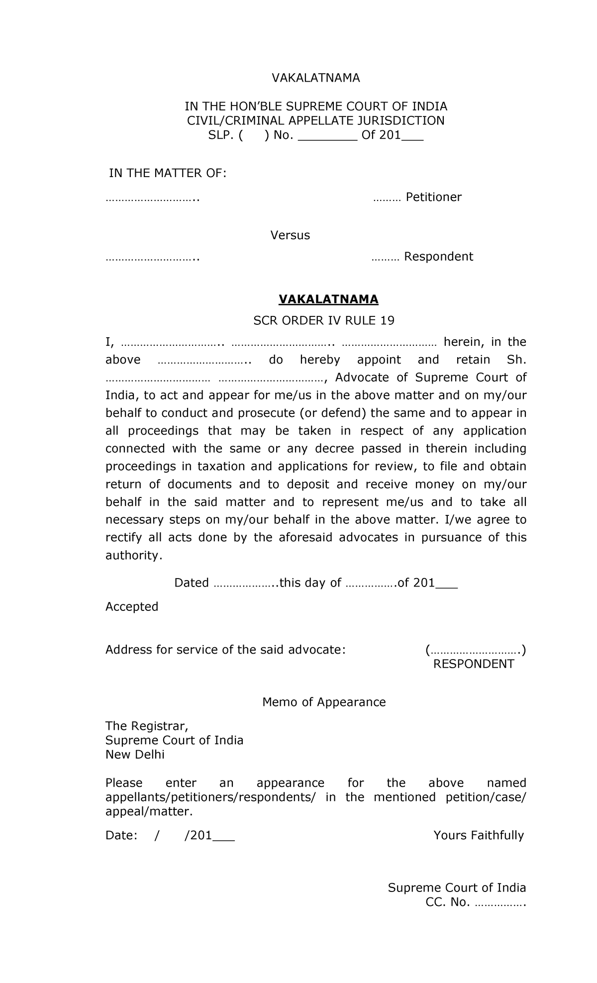 1460908398 Vakalatnama-Supreme Court - VAKALATNAMA IN THE HON’BLE ...