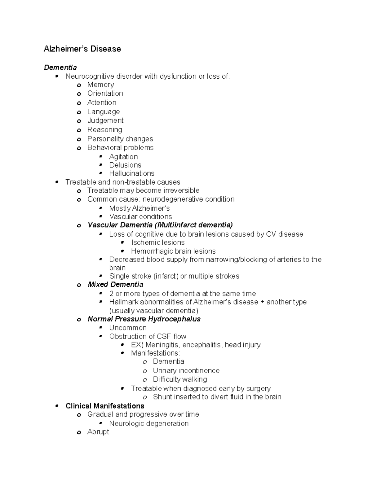 Alzheimer's Disease Notes - Alzheimer’s Disease Dementia Neurocognitive ...