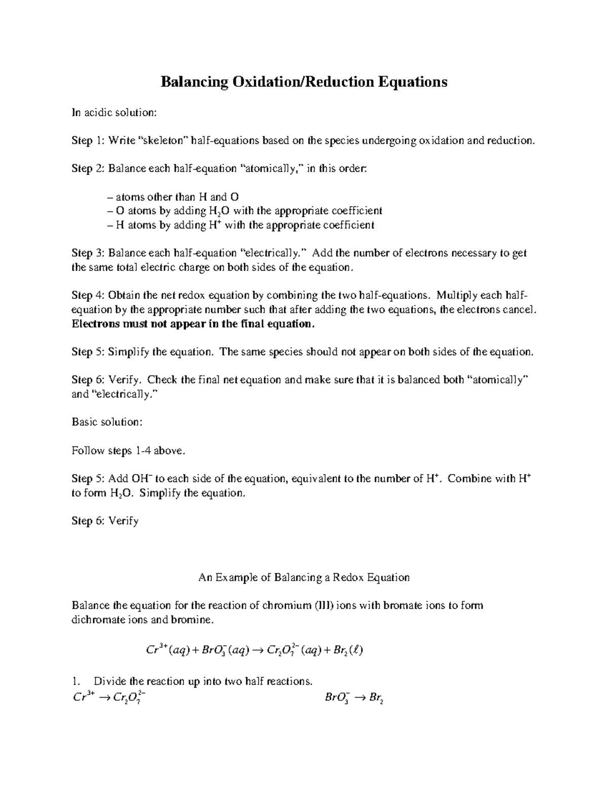 Redox - Balancing Oxidation/Reduction Equations In acidic solution ...
