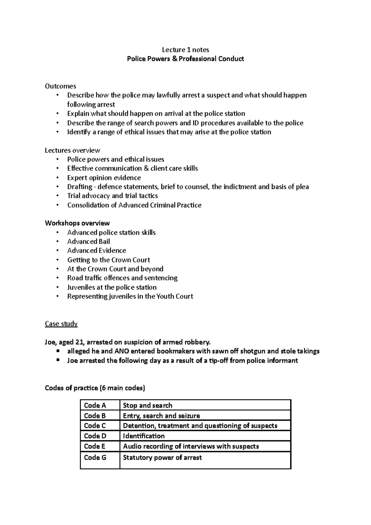 Lecture 1 - Lecture 1 notes Police Powers & Professional Conduct ...