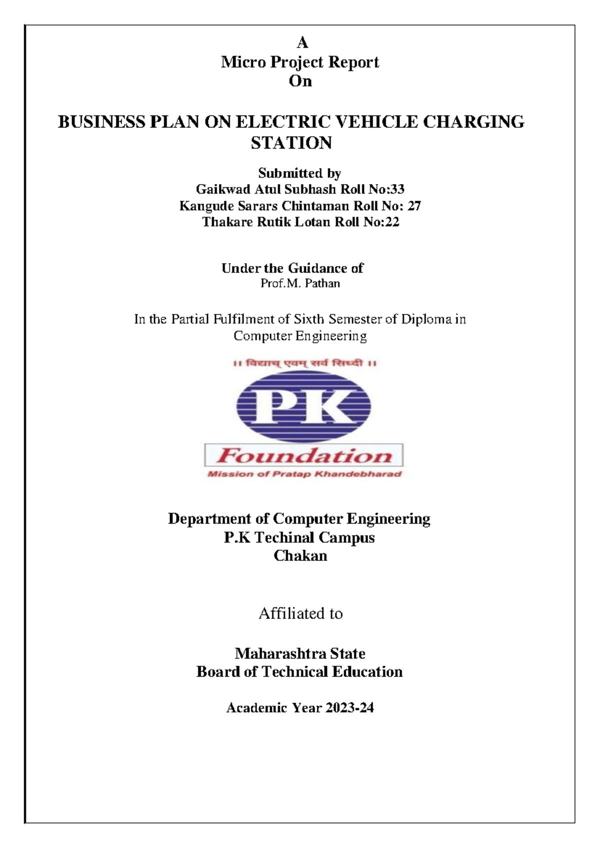 Atul EDE-Final-Micro-Project (1) removed - A Micro Project Report On BUSINESS PLAN ON ELECTRIC ...
