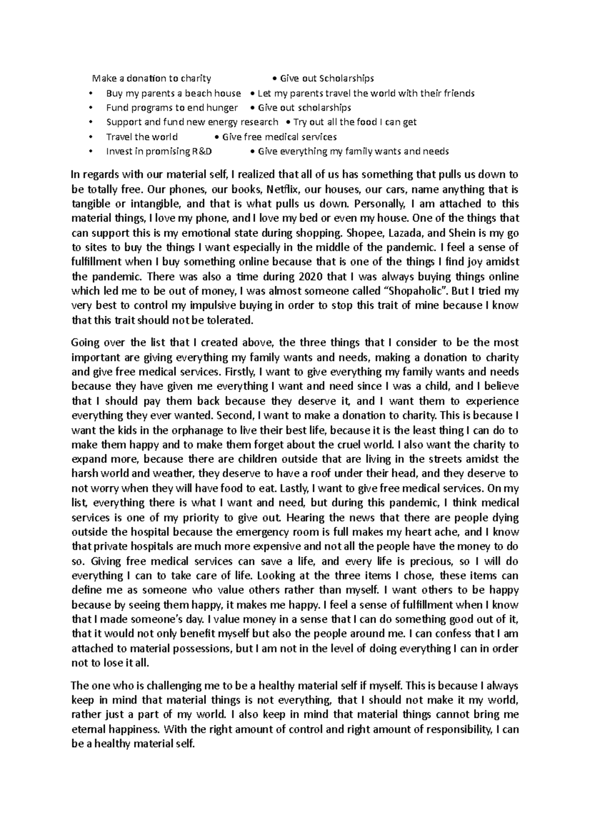 Credit-1 - assinments - Make a donation to charity • Give out ...