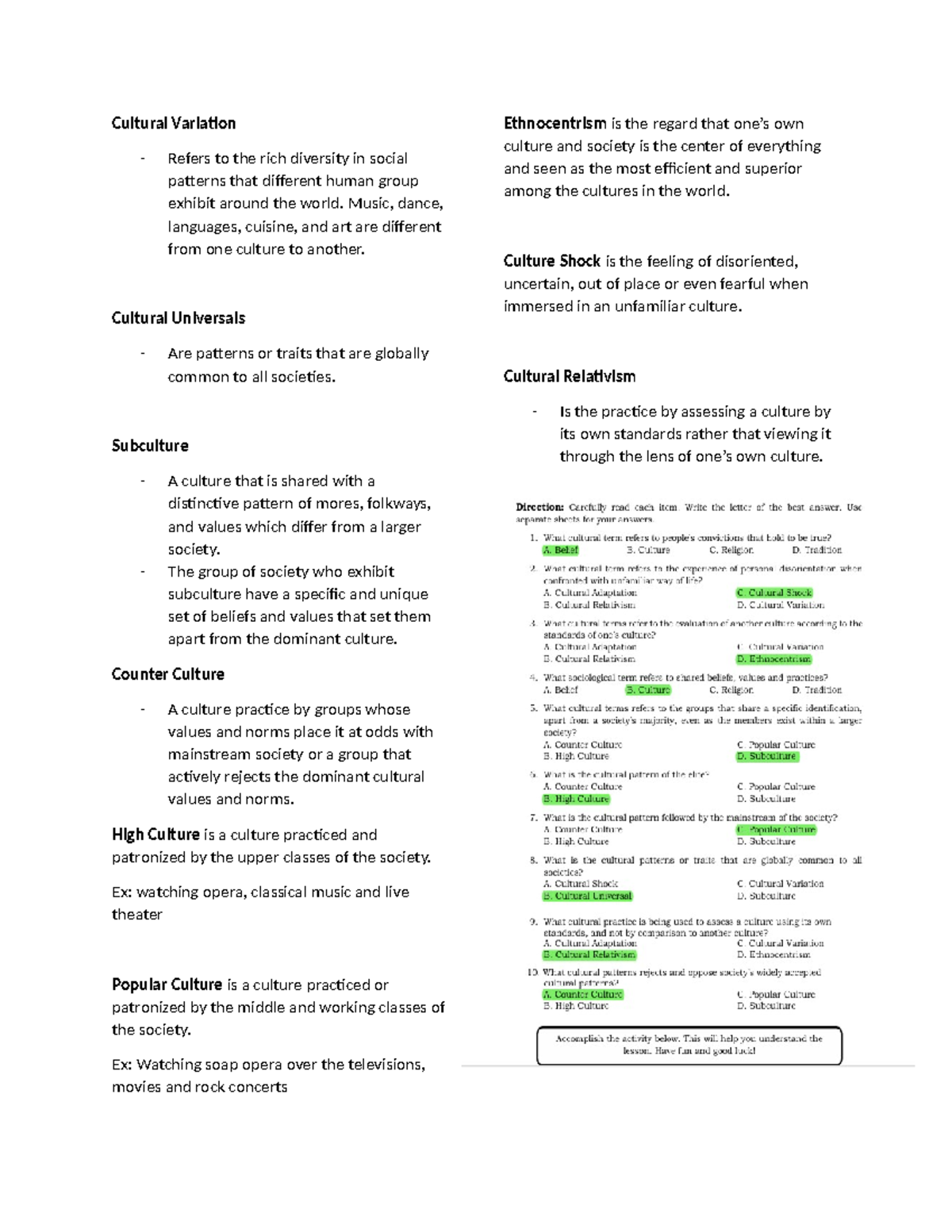 Reviewer UCSP - Cultural Variation - Refers to the rich diversity in ...