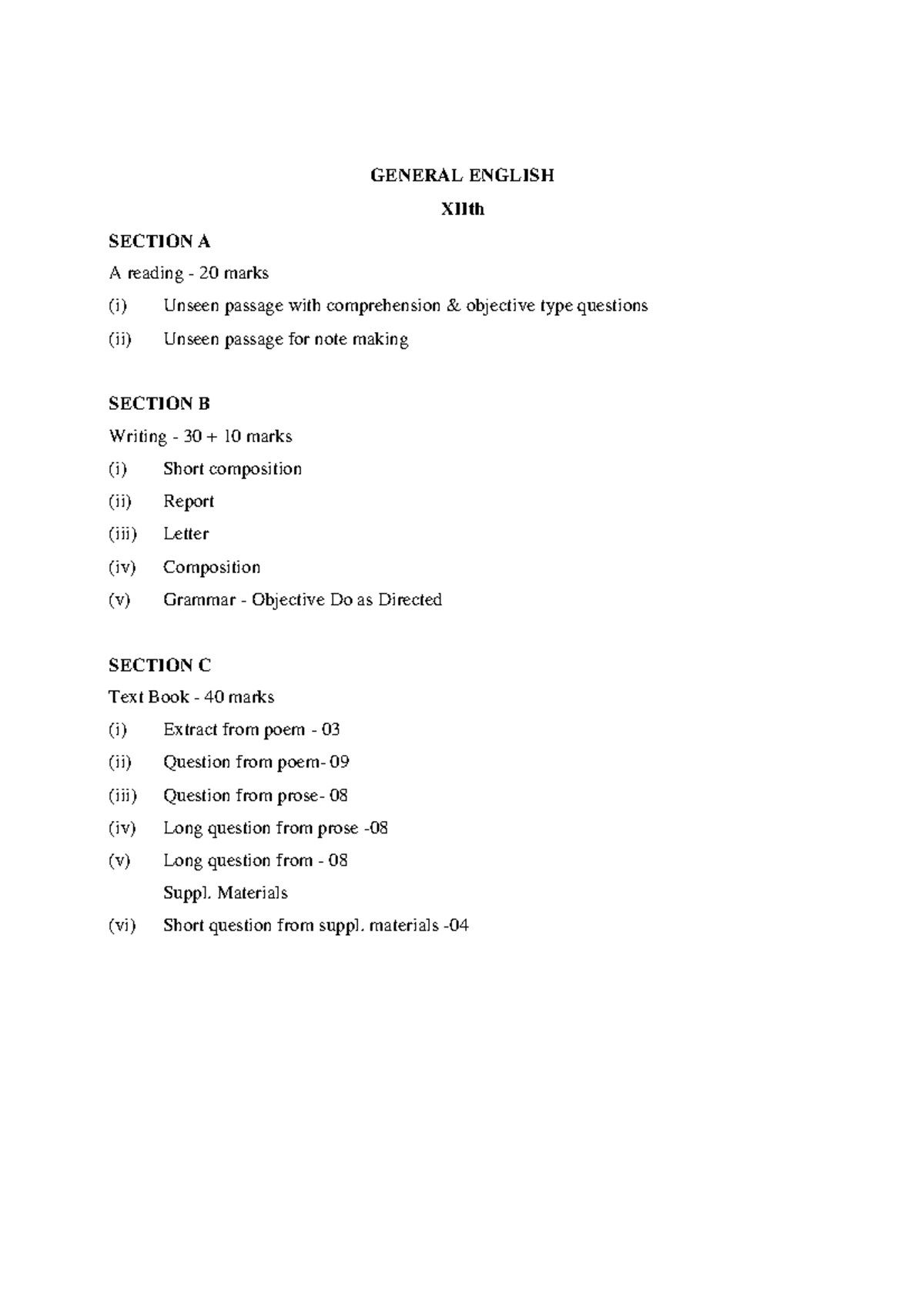 English-gen-2 - Bbm - GENERAL ENGLISH XIIth SECTION A A reading - 20 ...