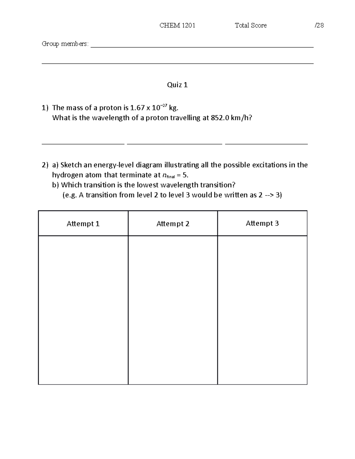 Chemistry 1201 Scratch card 1(practice) - CHEM 1201 Total Score / Group ...