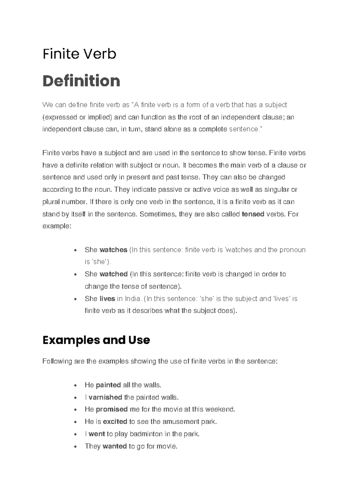 Grade Finite Verbs Notes AND Activity - Finite Verb Definition We can ...