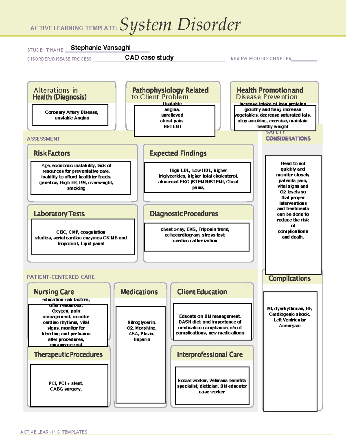 CAD-SDT - System Disorder template CAD - NRSG 310 - ACTIVE LEARNING ...