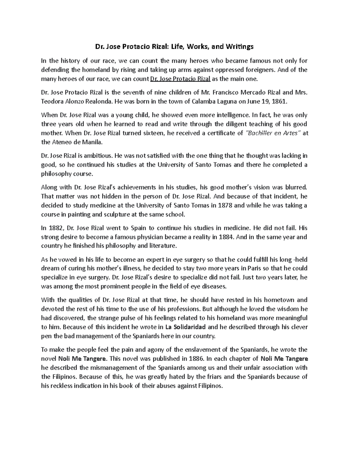 Dr. Jose Rizal - read - Dr. Jose Protacio Rizal: Life, Works, and ...