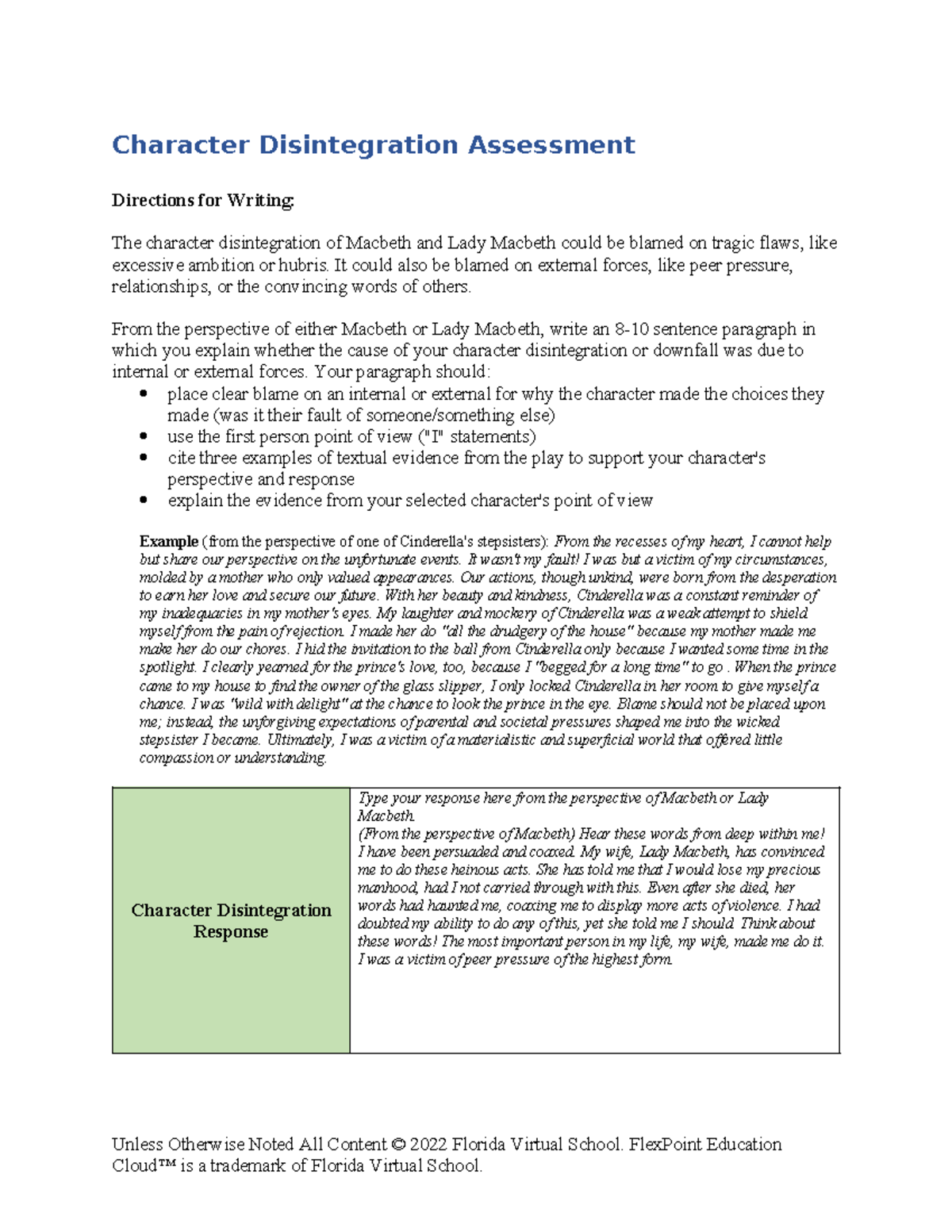 Character disintegration rubric - Character Disintegration Assessment ...