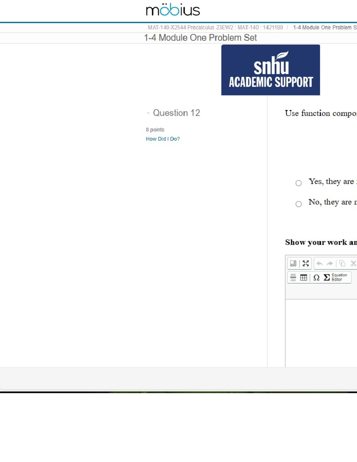 Mobius 6 - work - möbius Precalculus 23EW2 : : 1421180 Module One Problem S Module One Problem ...