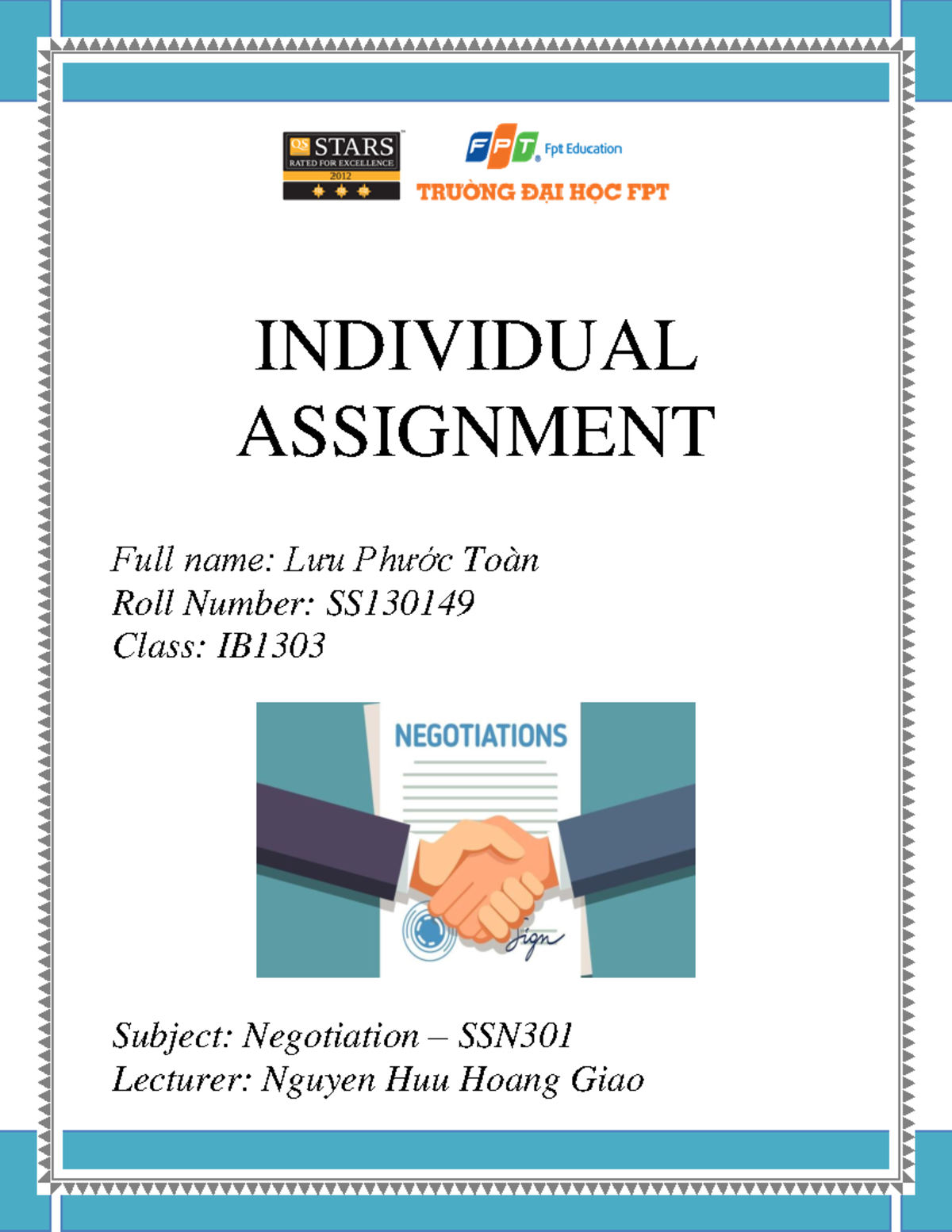 SSN301- Individual Assignment - INDIVIDUAL ASSIGNMENT Full name: Lưu ...