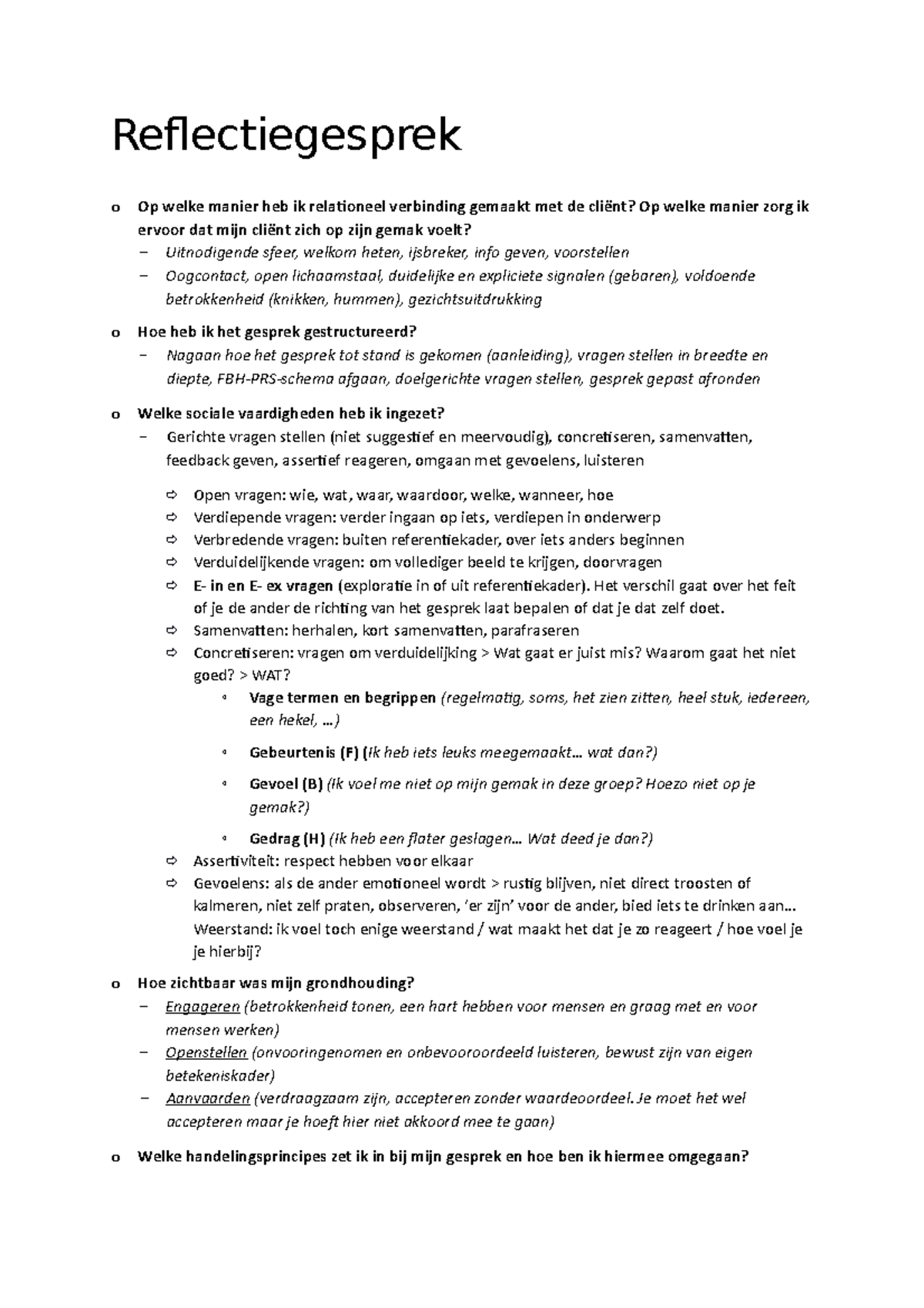 Reflectiegesprekken enzovoort 2 seme - Reflectiegesprek o Op welke ...