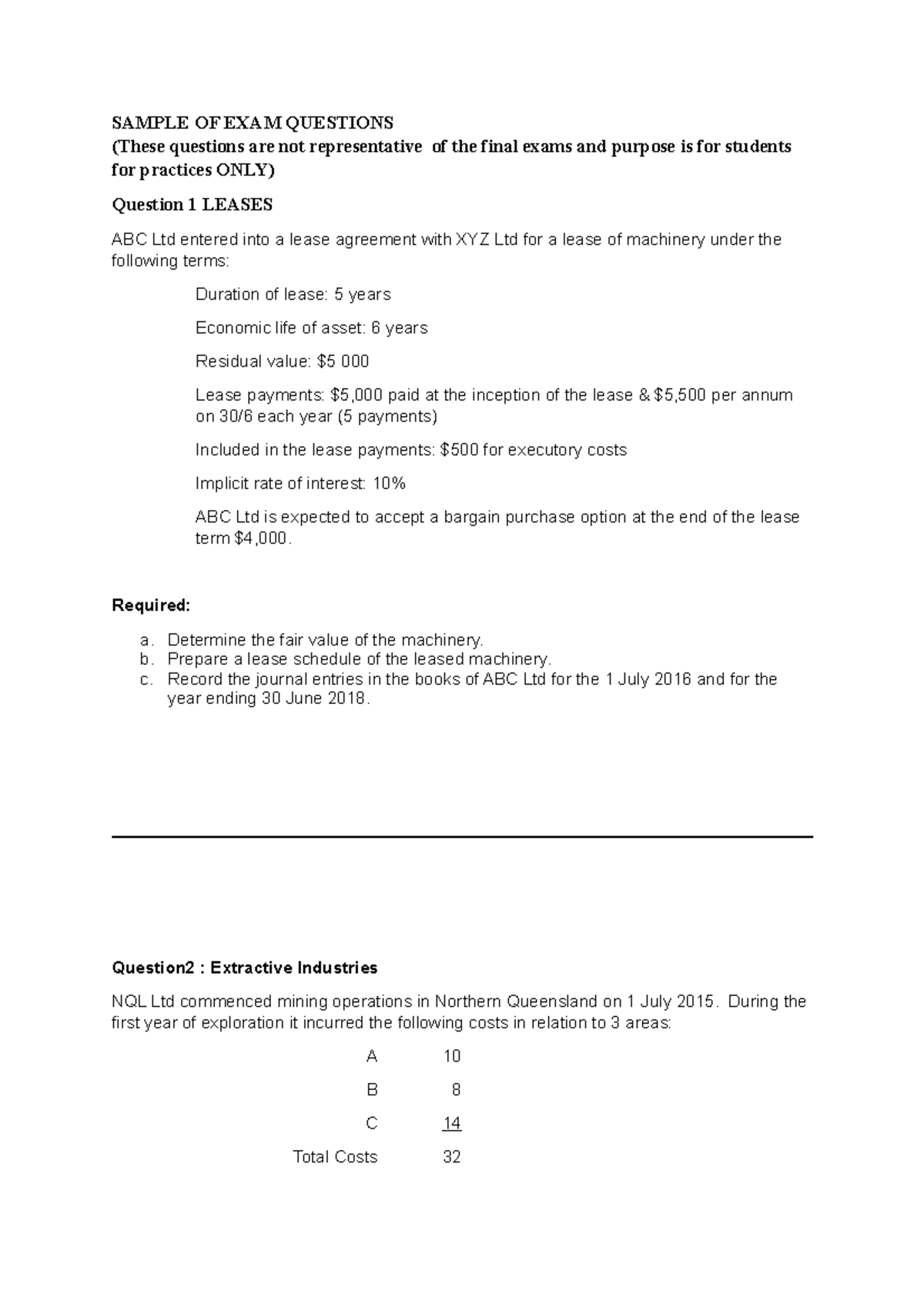 Sample OF EXAM Questionsstudent Practice ONLY - SAMPLE OF EXAM ...