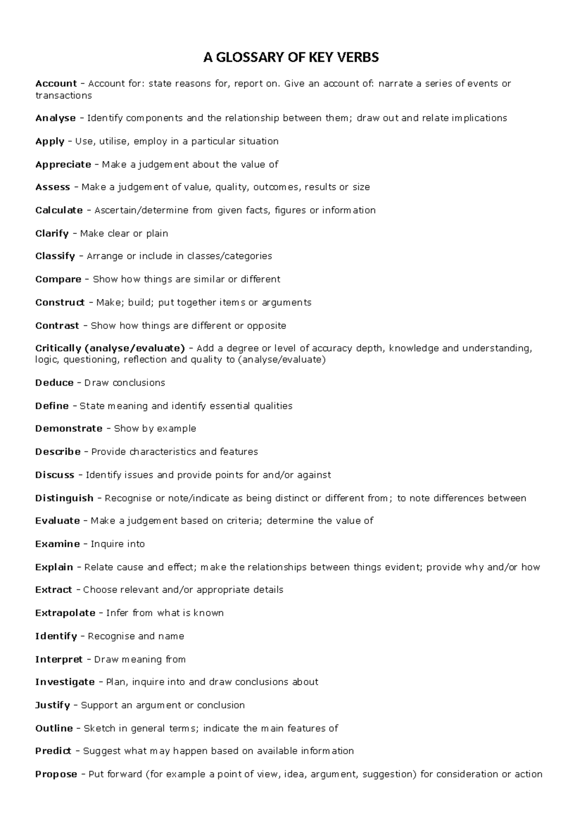 A glossary of key verbs - hope this jhelps - A GLOSSARY OF KEY VERBS ...