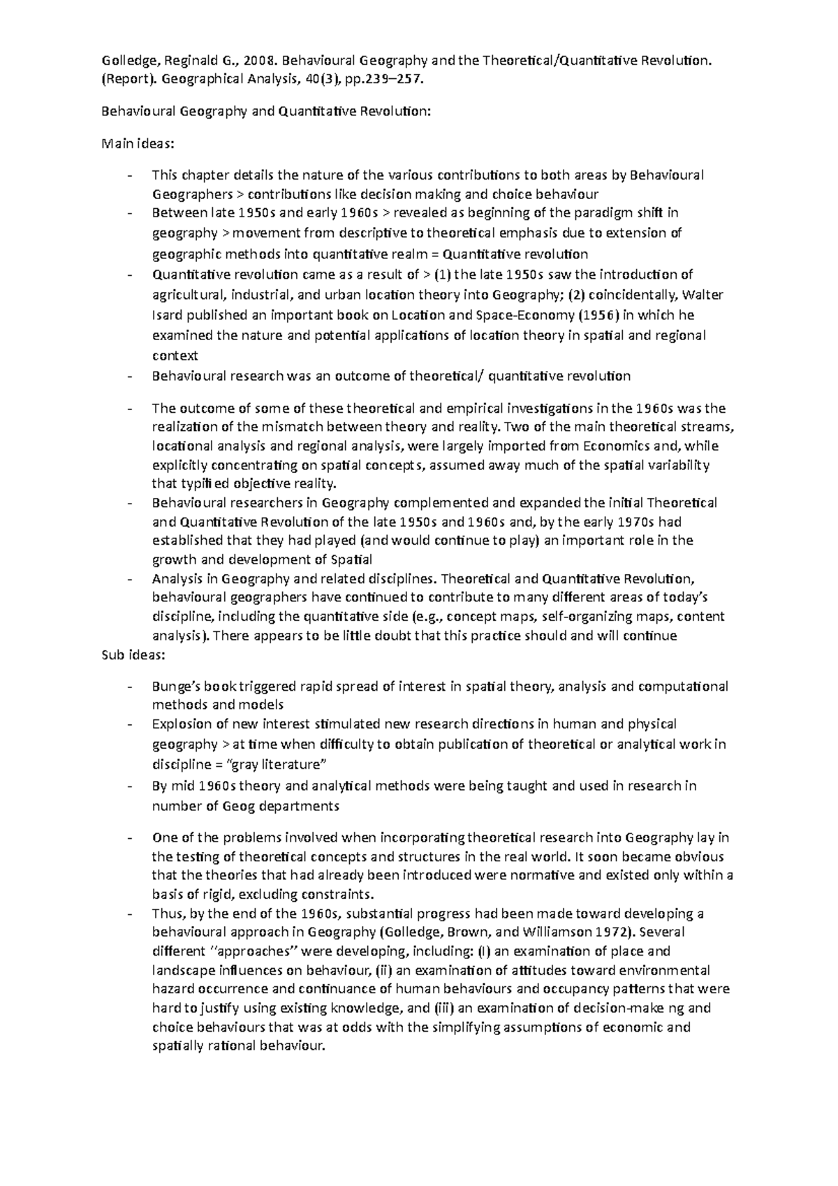 Behavioural Geography and Quantitative Revolution - Golledge, Reginald ...