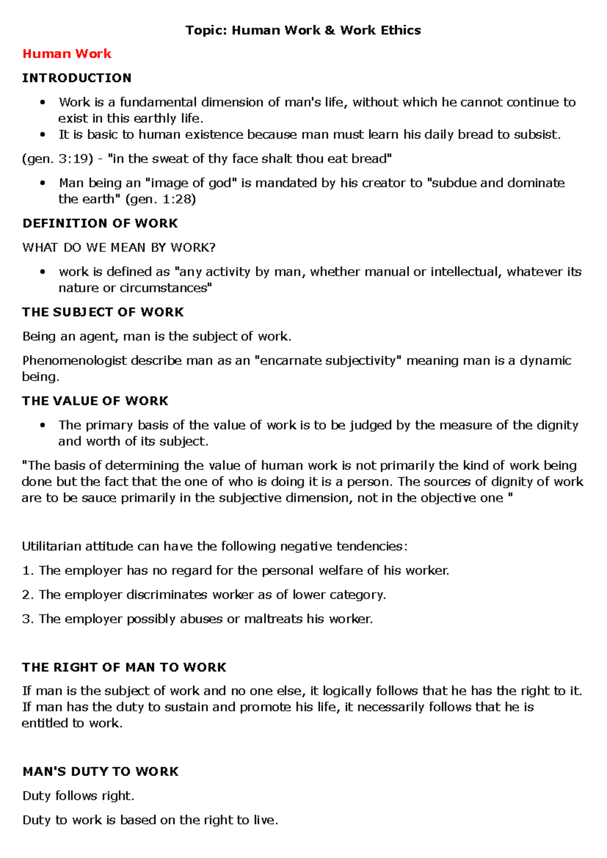 Human Work Work Ethics - N/A - Topic: Human Work & Work Ethics Human ...