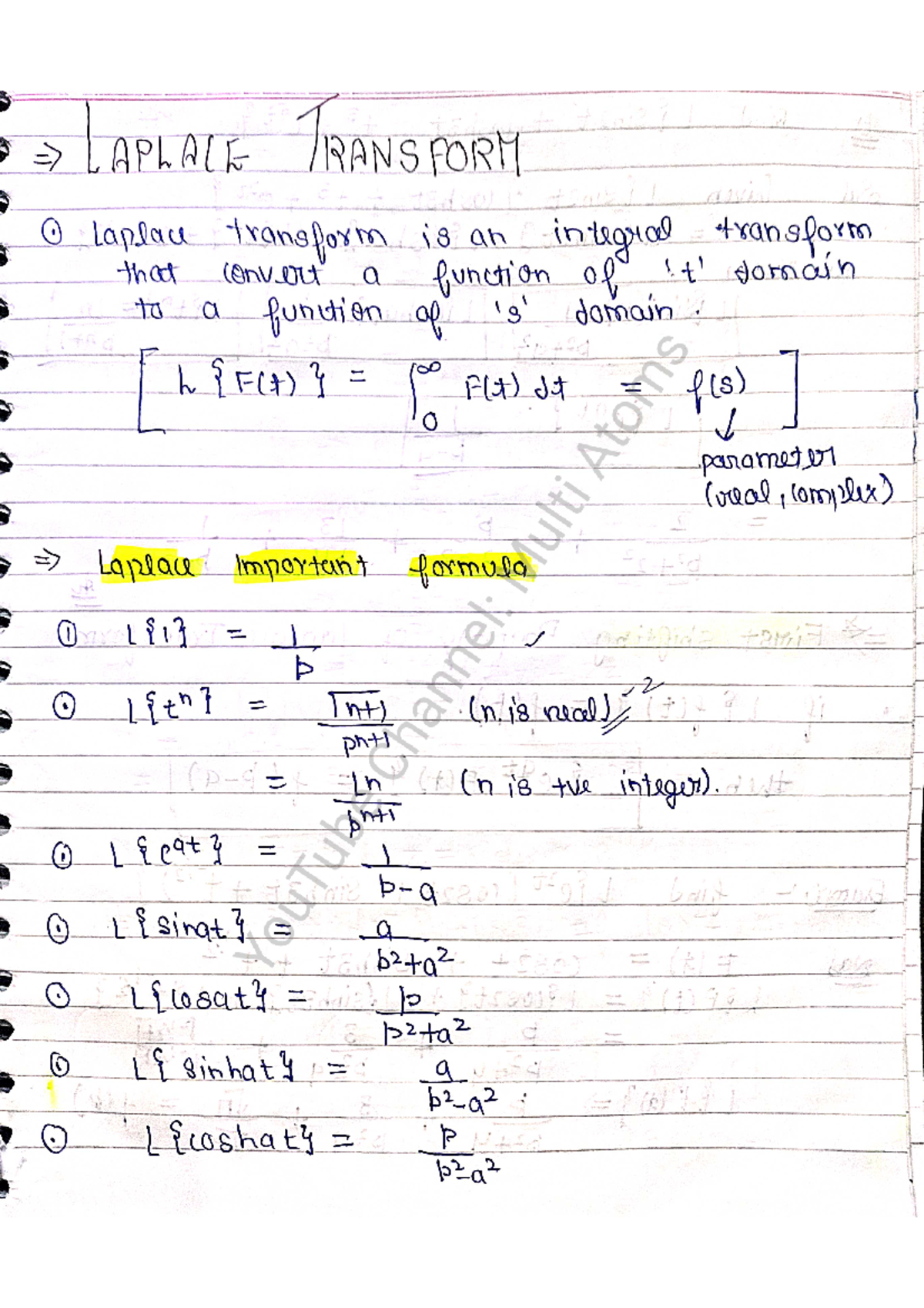 MATHS2 KAS203T NOTES CH2 - LAPLALE RANSFORM , Laplace transform is an ...