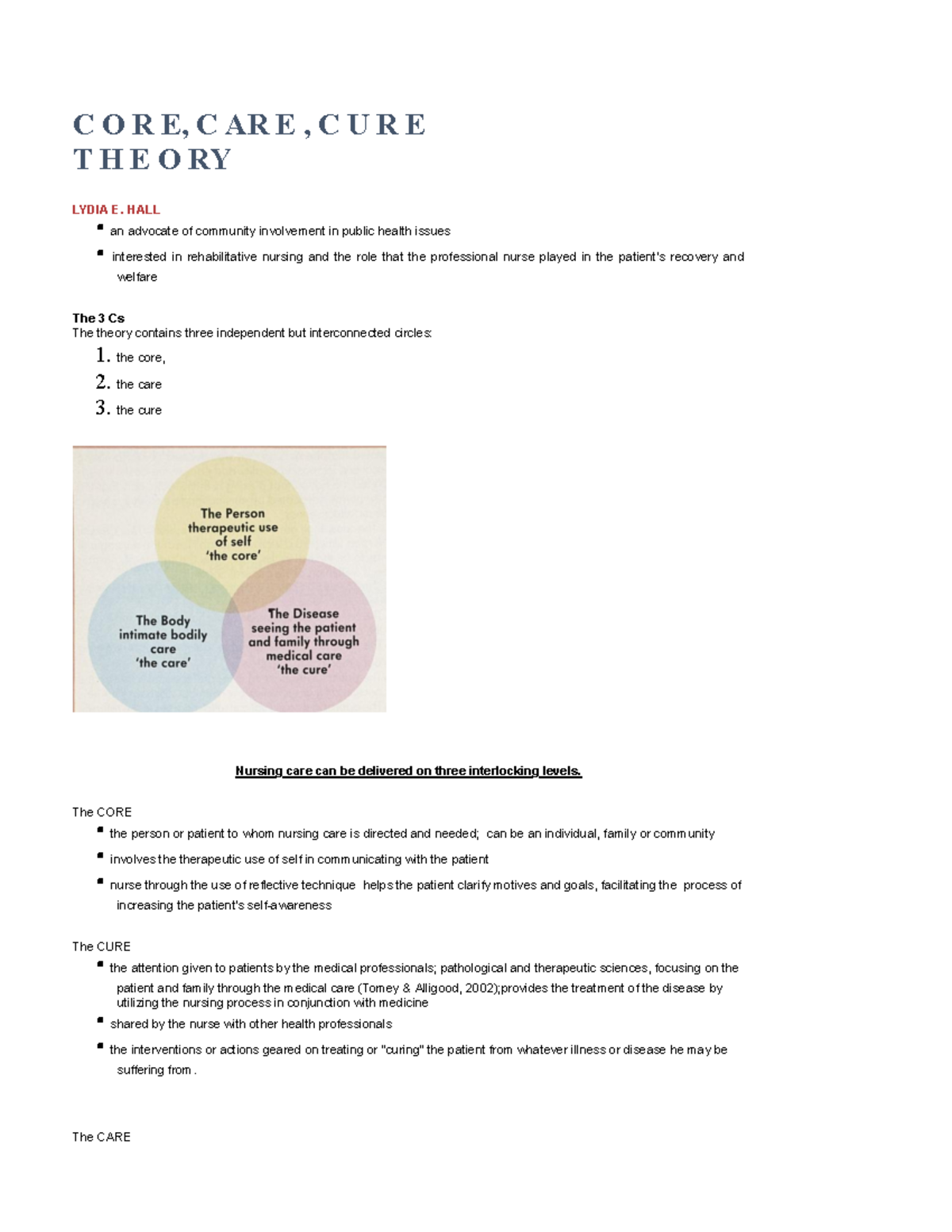 Theoretical Foundation - Lydia Hall - C O R E, C AR E , C U R E T H E O ...