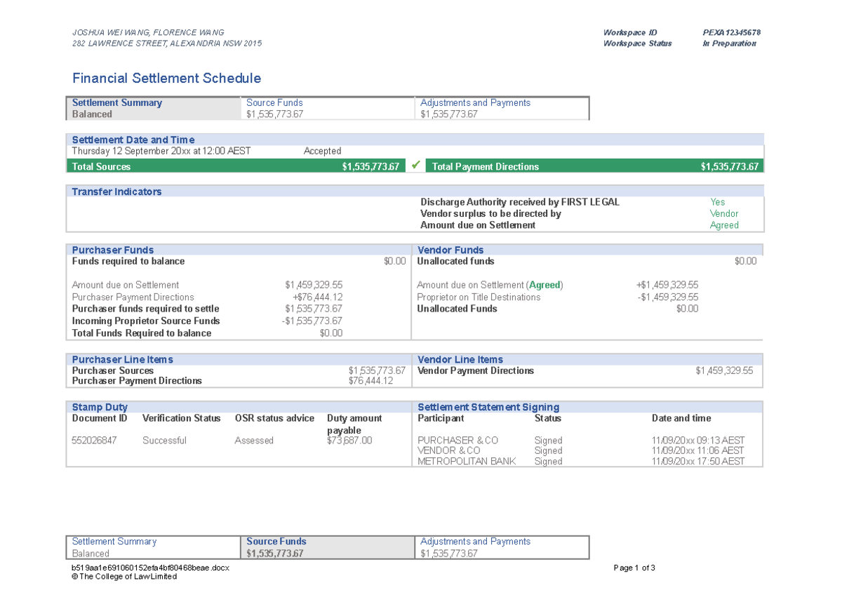 Task 3.2 - Financial Settlement - 200012 - UWS - Studocu