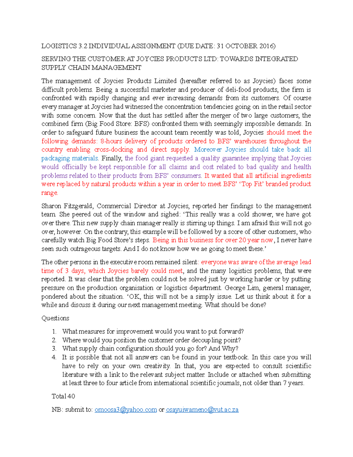 Logistics 3 assignment 2 - LOGISTICS 3 INDIVIDUAL ASSIGNMENT (DUE DATE ...