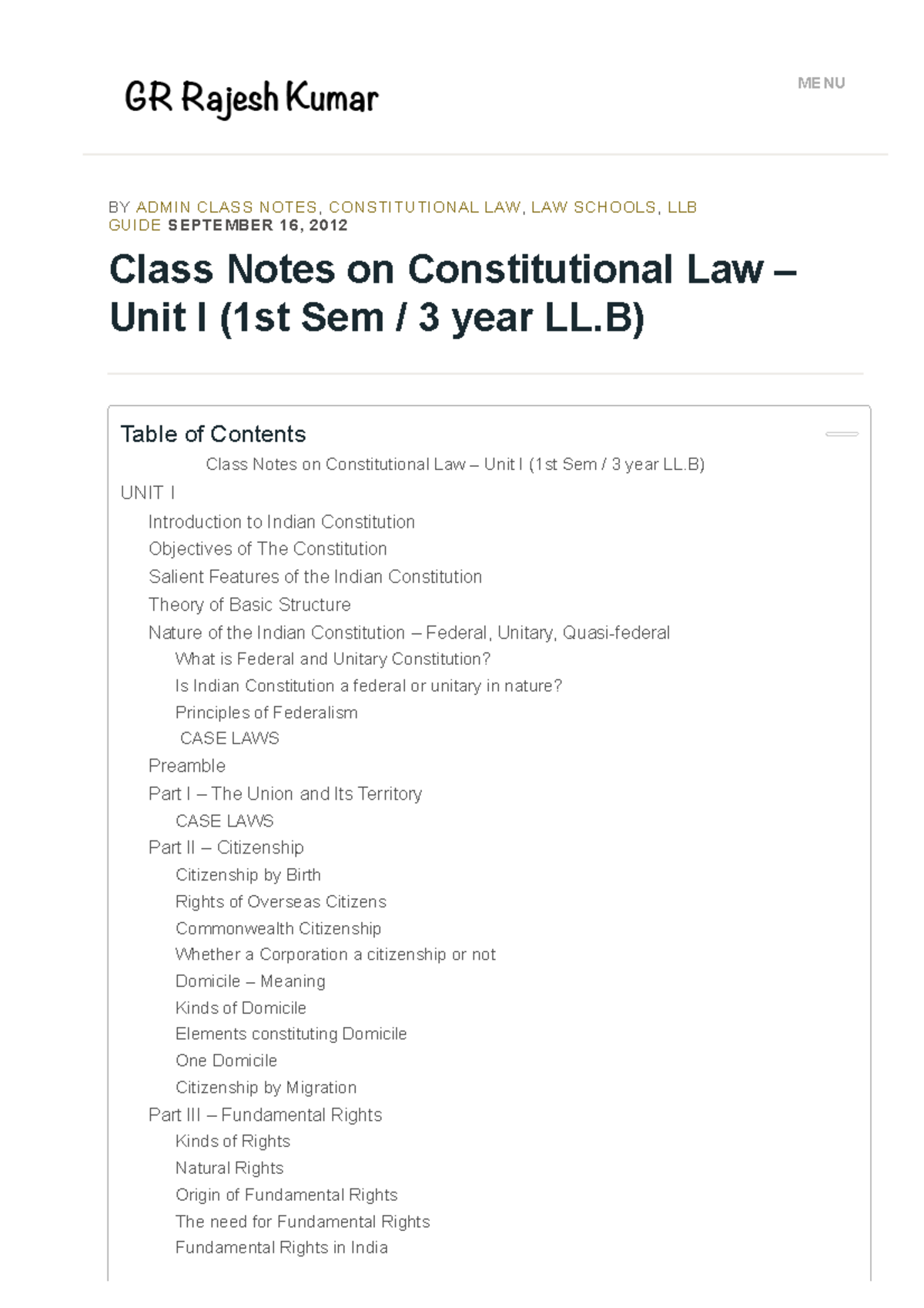 Constitution 1 chapter - BY ADMIN CLASS NOTES, CONSTITUTIONAL LAW, LAW ...