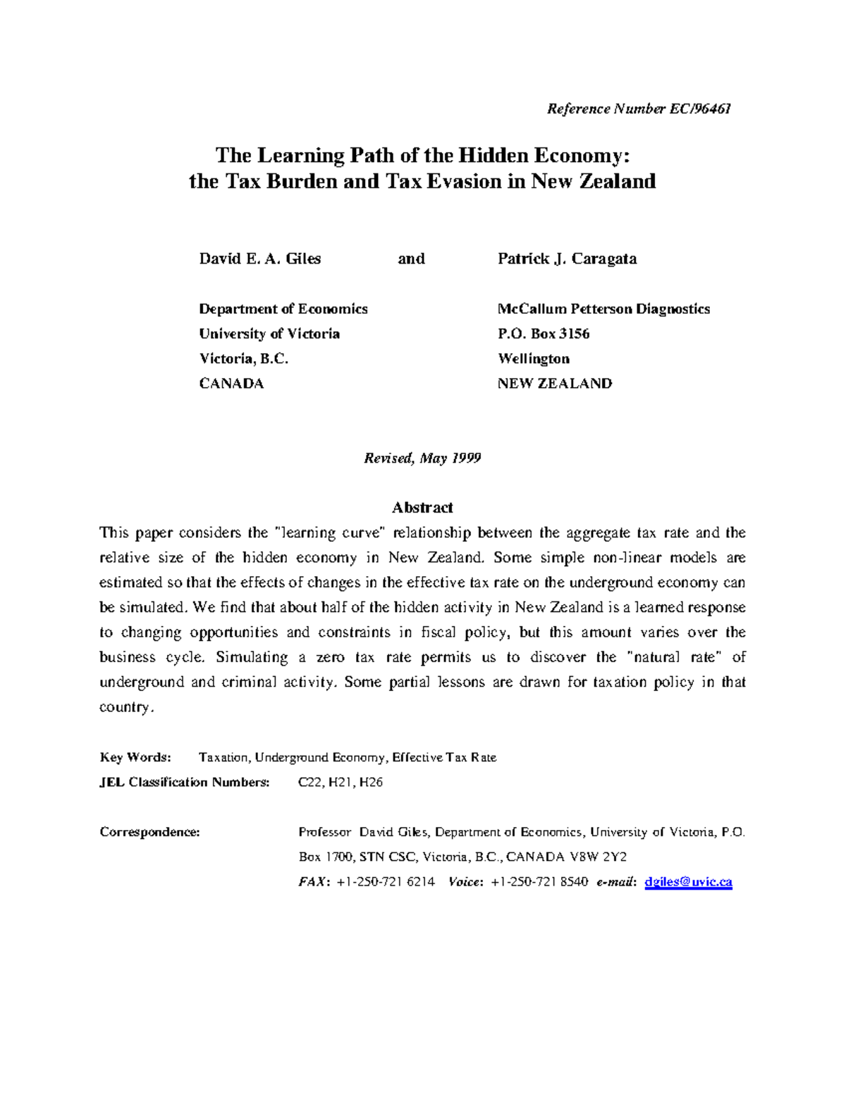 The learning path of the hidden economy - Reference Number EC/ The ...