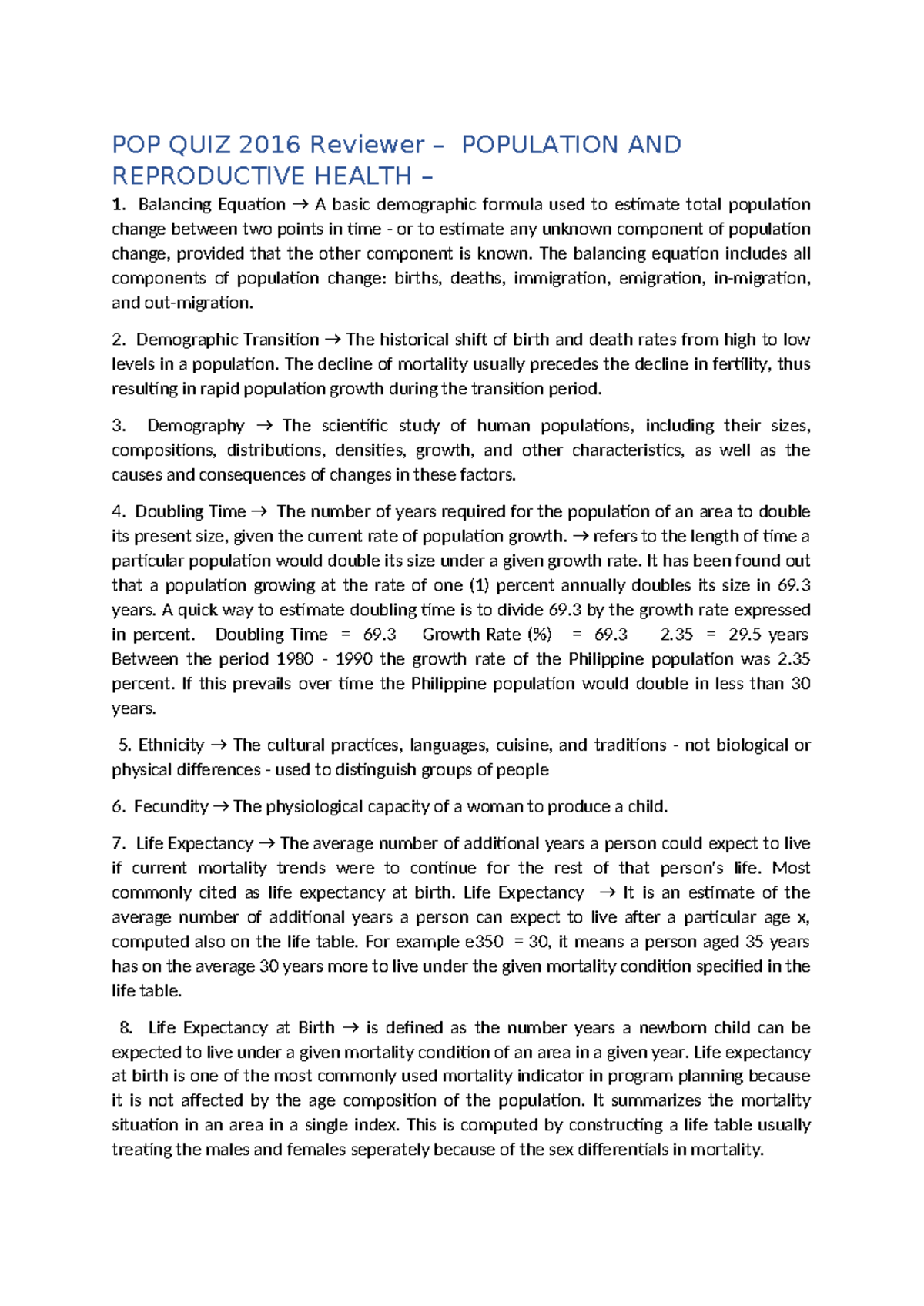 POP QUIZ Reviewer and Materials - POP QUIZ 2016 Reviewer – POPULATION ...