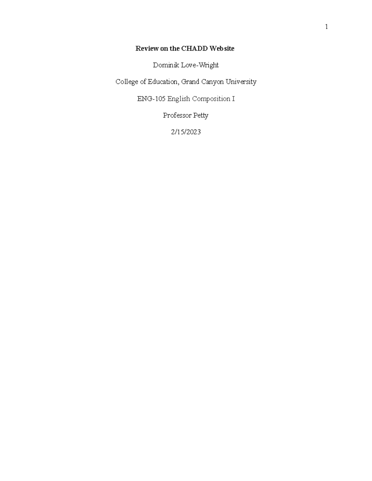 First Draft of Review on the Chadd Website completed by Dominik Love ...