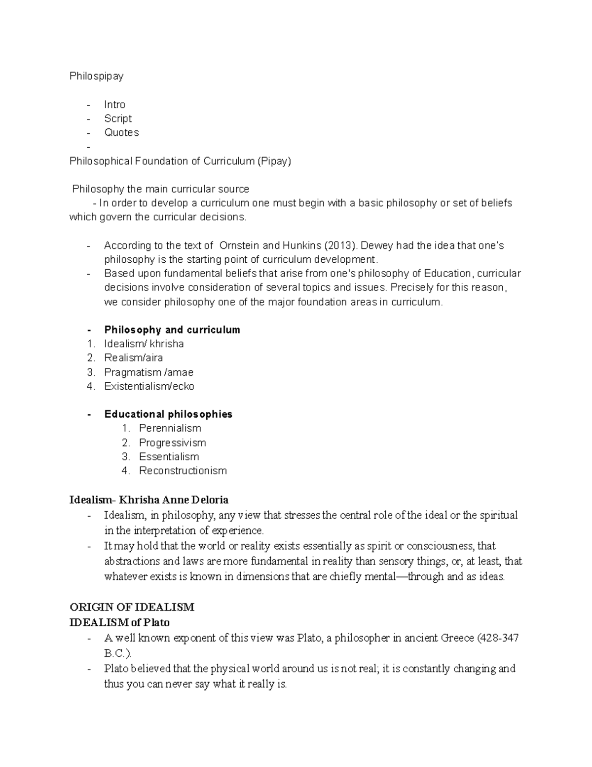 TSC Group 1 Written Report - Philospipay - Intro - Script - Quotes ...