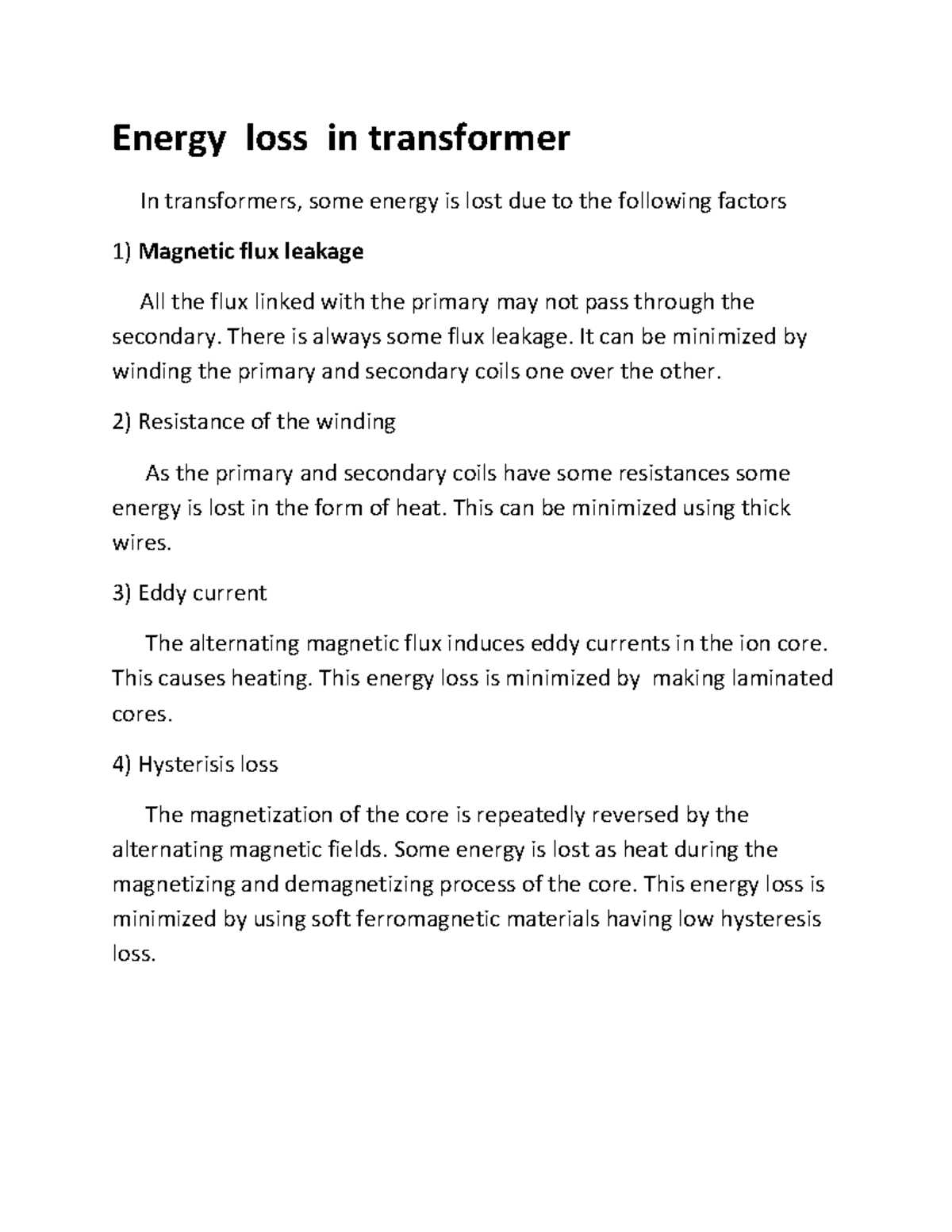 Energy loss in transformer - There is always some flux leakage. It can ...