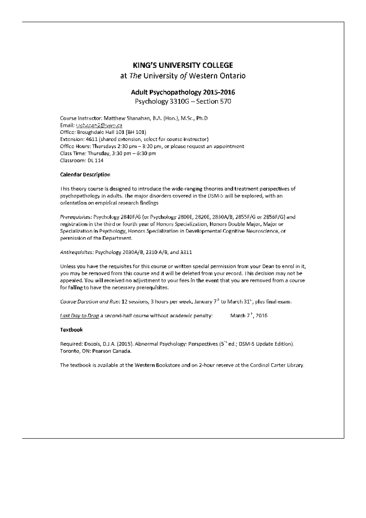 Psychol 3310 adult psychopath - Psych 2310 - Studocu