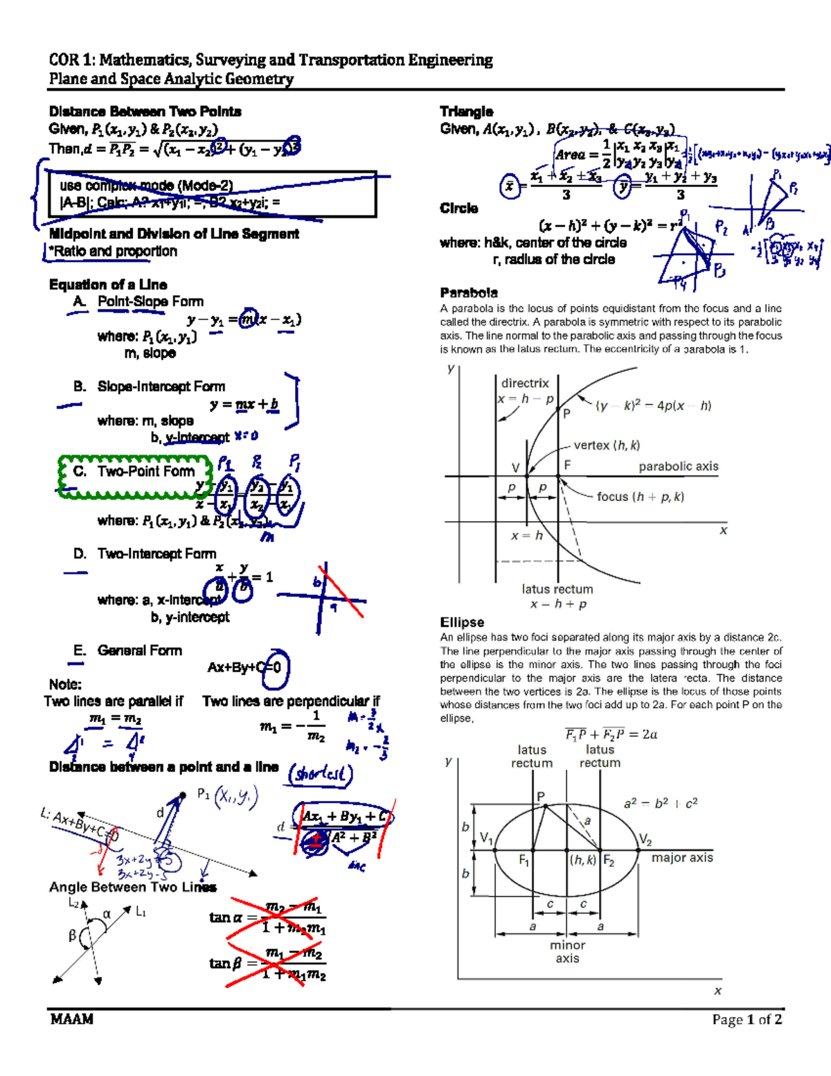 CER1 Analytic Geometry - Solutions - BS Civil Engineering - Studocu