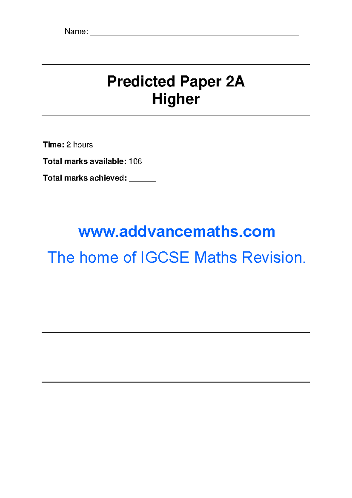 Predicted paper practice 1 2hr - Name ...