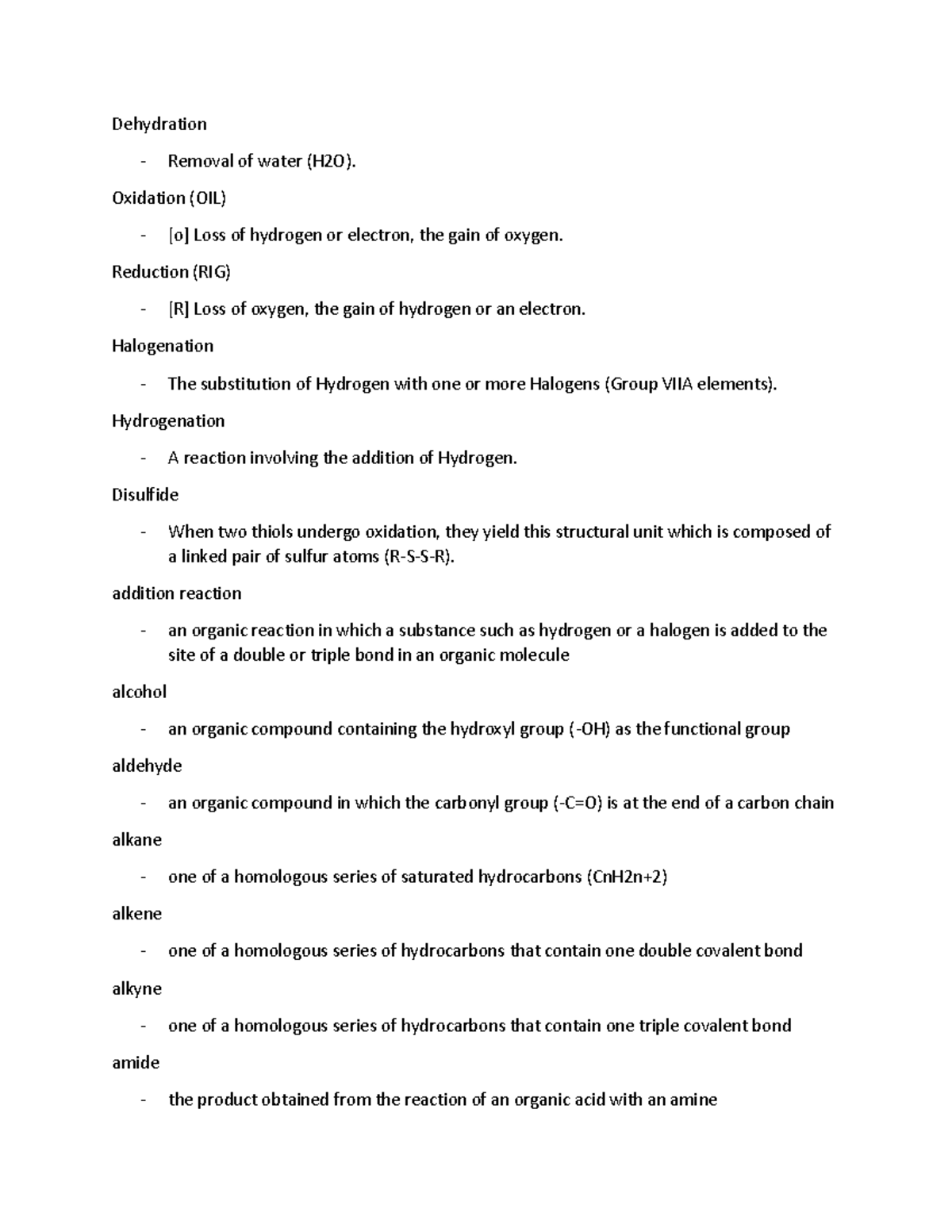 O CHEM 4 - Practice Materials for Future Exams. - Dehydration - Removal of water (H2O ...