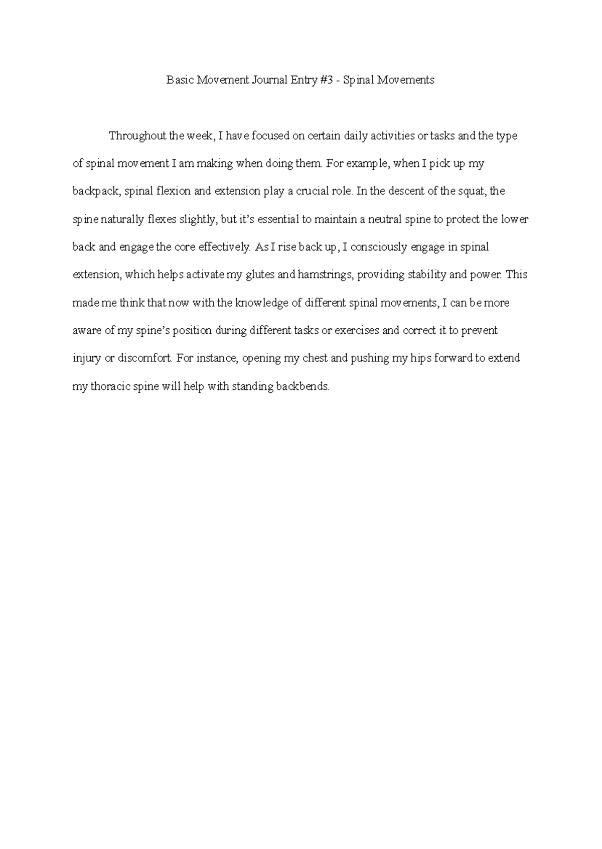 Journal 3 - basic movement - Basic Movement Journal Entry #3 - Spinal ...
