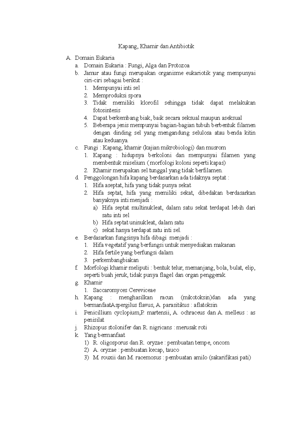 Kapang, Khamir dan Antibiotik - Domain Eukaria a. Domain Eukaria ...