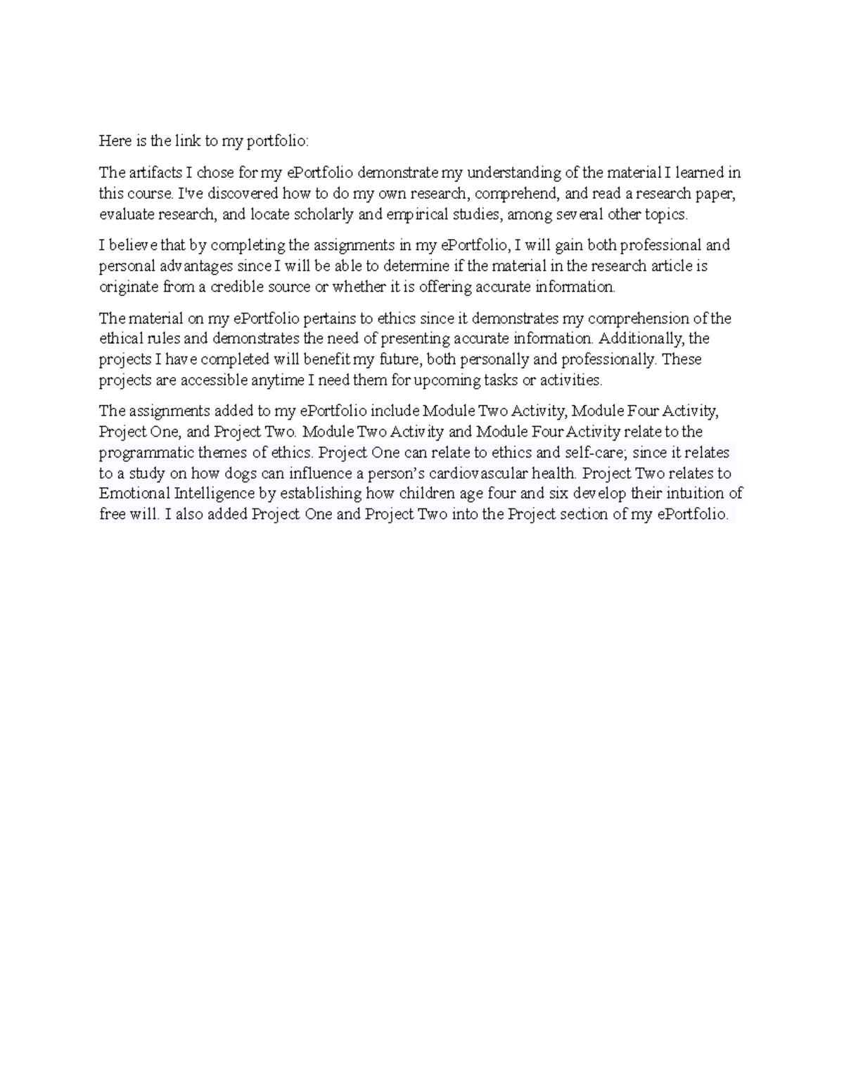 PSY 222 8-4 e Portfolio - Here is the link to my portfolio: The ...