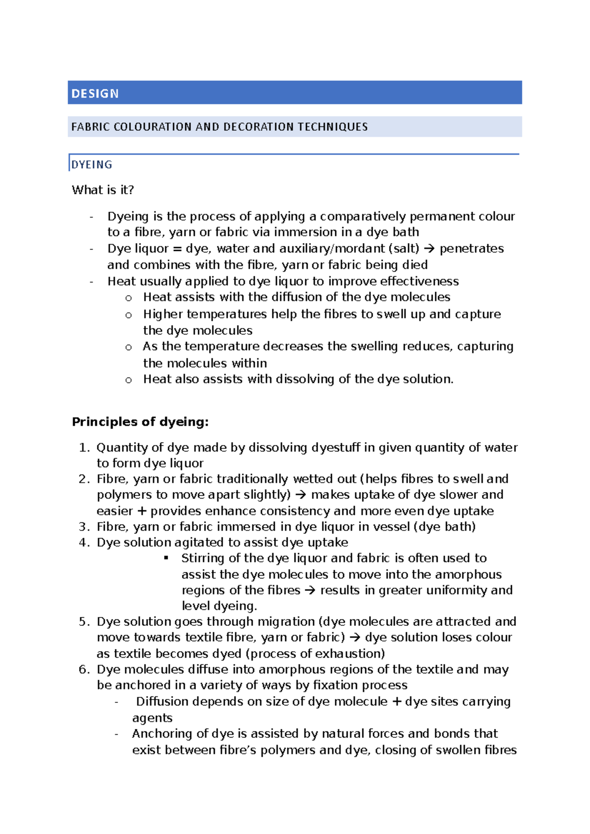 Notes textiles - DESIGN FABRIC COLOURATION AND DECORATION TE CHNIQUE S ...