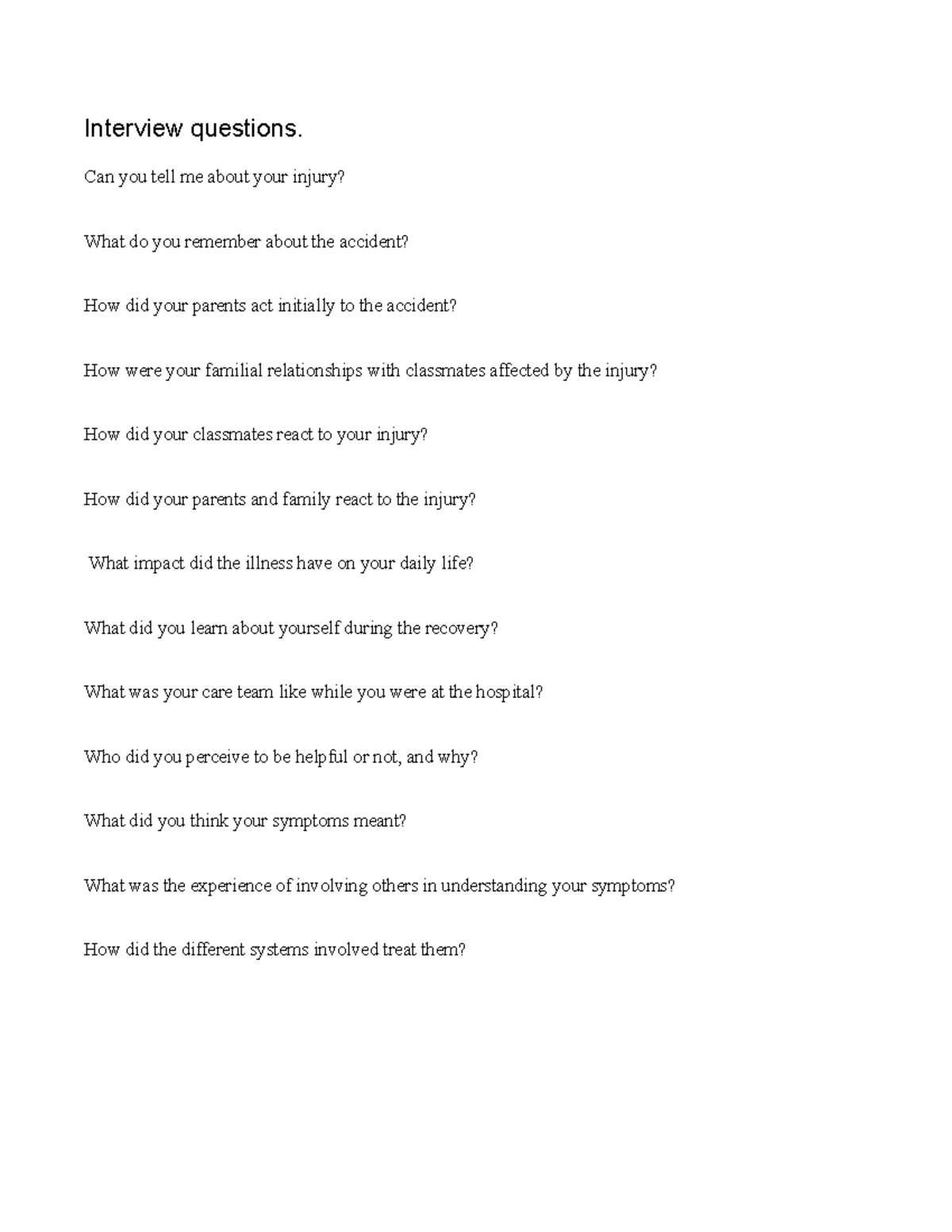 Interview questions - Can you tell me about your injury? What do you ...