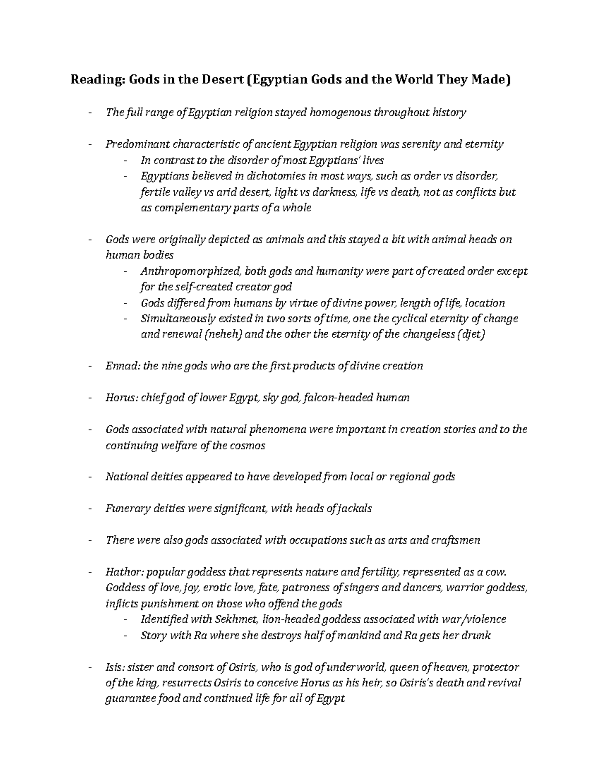 Class 4 Notes - Gods in the Desert (Egyptian Gods). Dr. Frame - Reading ...