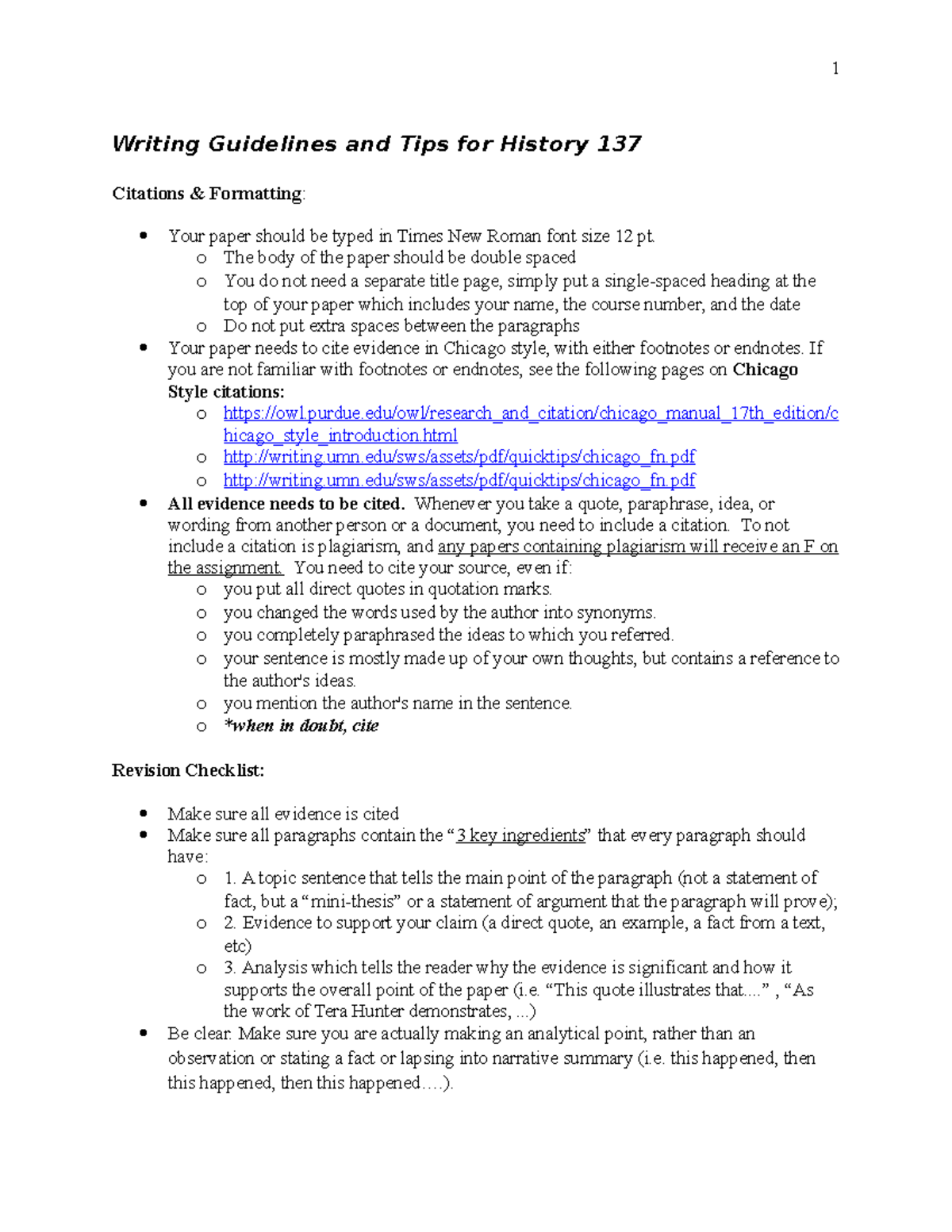 Writing Tips History 137 - 1 Writing Guidelines and Tips for History ...