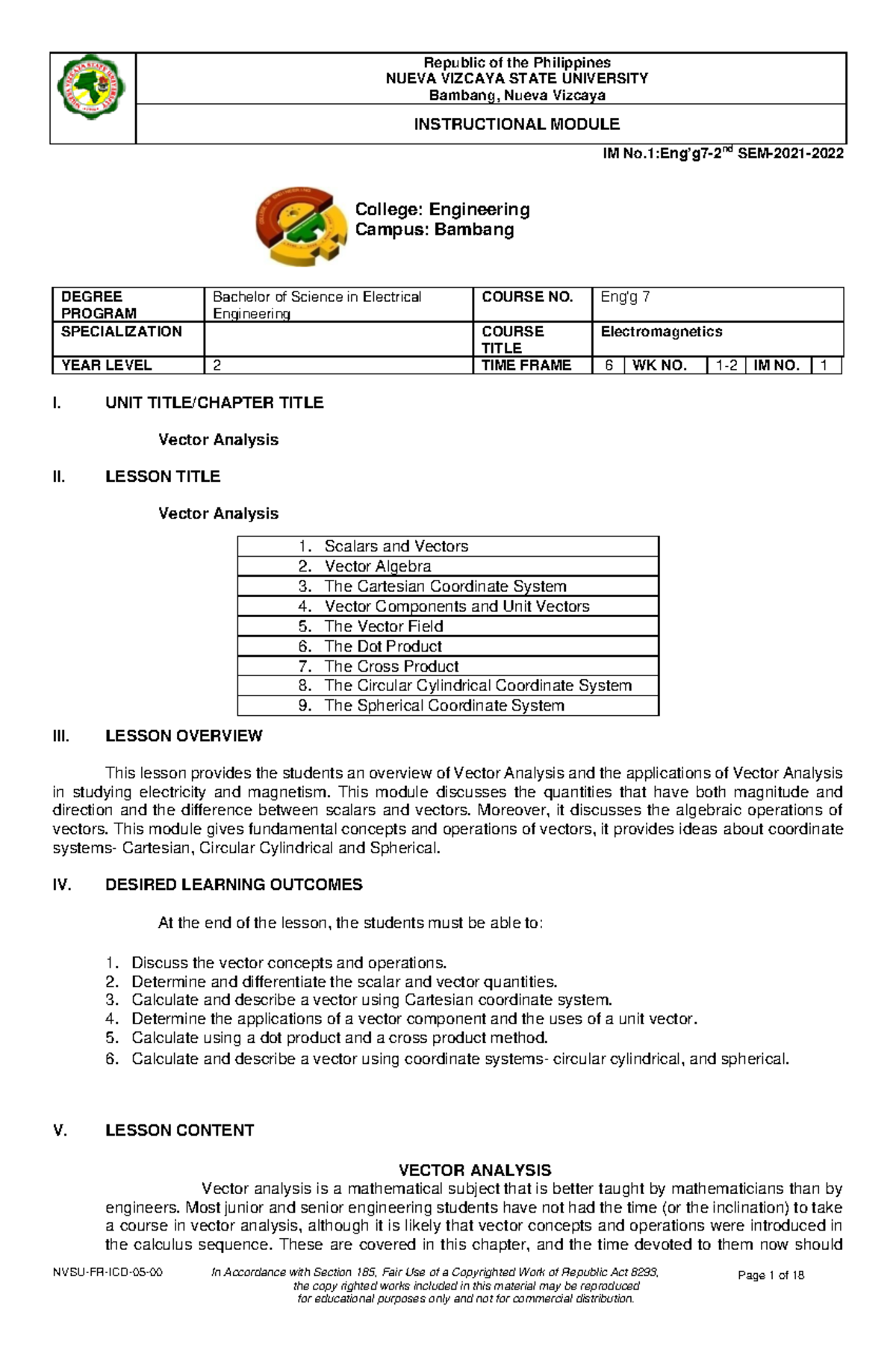 M1 - Lesson and Lecture Notes - NUEVA VIZCAYA STATE UNIVERSITY Bambang ...