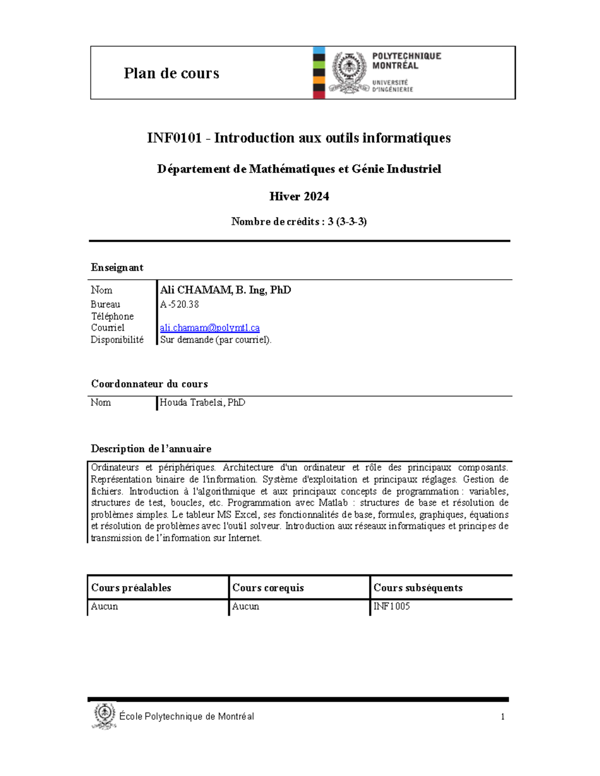 PLAN DE Cours INF0101 - Plan de cours INF0101 - Introduction aux outils ...