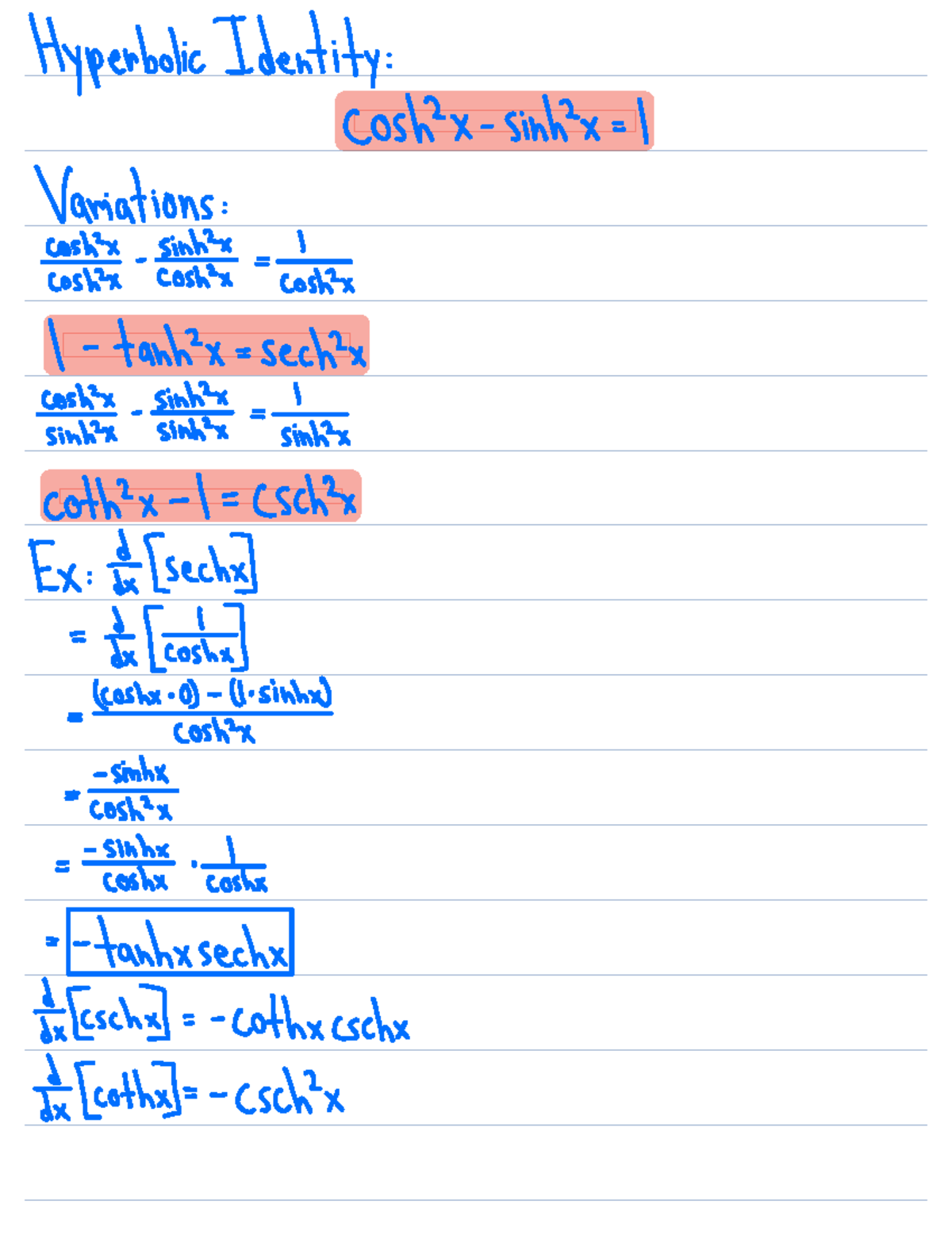 Hyperbolic Identities - ####### HyperbolicIdentity cosh x sinkx 1 ...