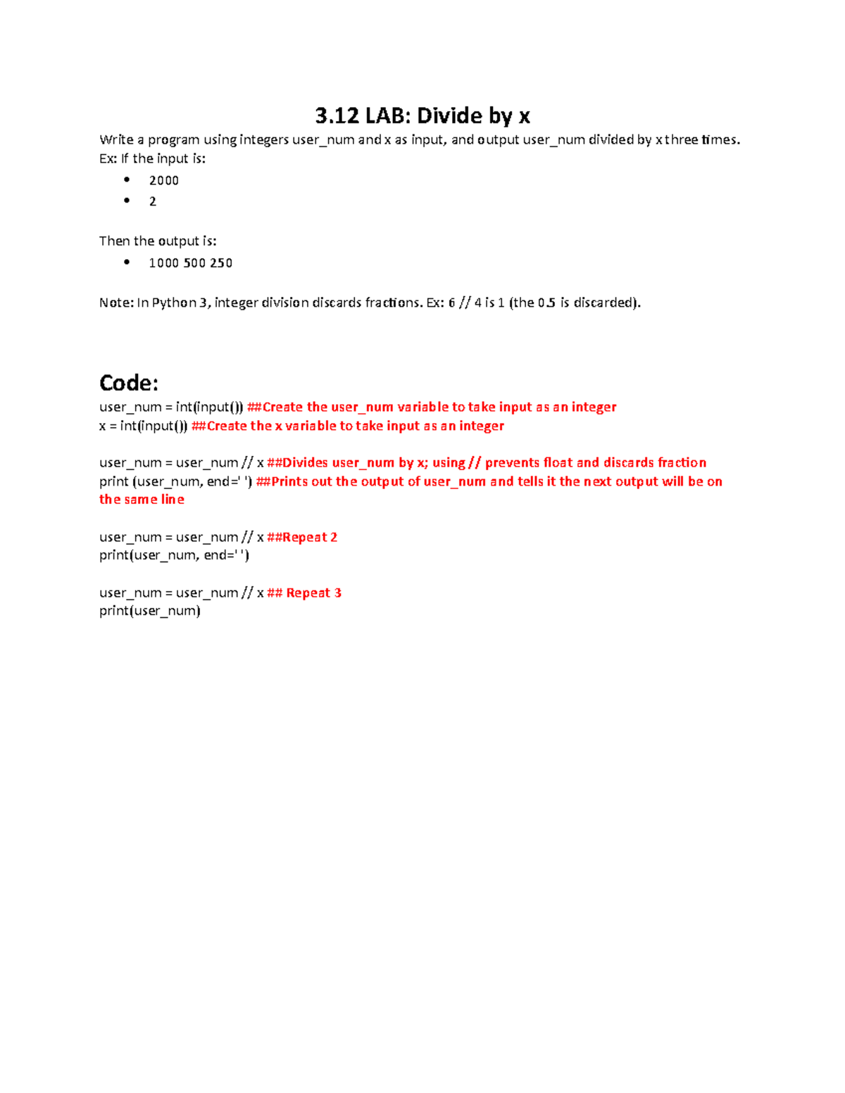 Variables And Expressions Lab Activities 3 LAB Divide By X Write A