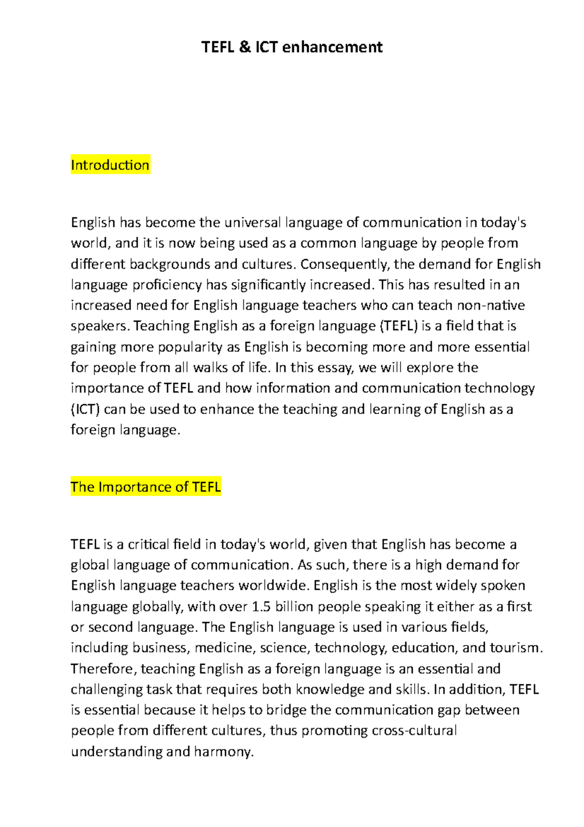 ICT Enhancement in foreign language - TEFL & ICT enhancement ...