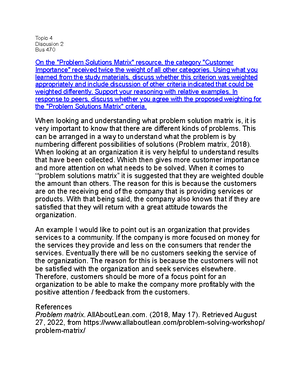 [Solved] n the Problem Solutions Matrix resource the category Customer ...